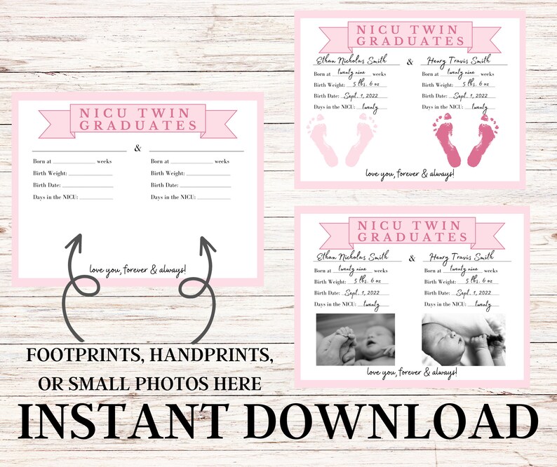 Baby Twin NICU Graduate Pink Certificate for Mom Dad - Etsy