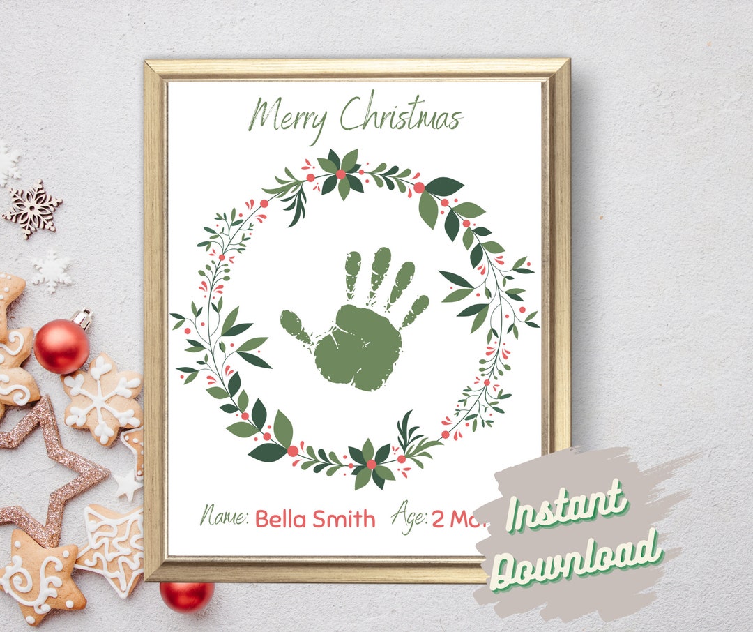 Merry Christmas Handprint Footprint Craft Keepsake Art | Template 2022 ...