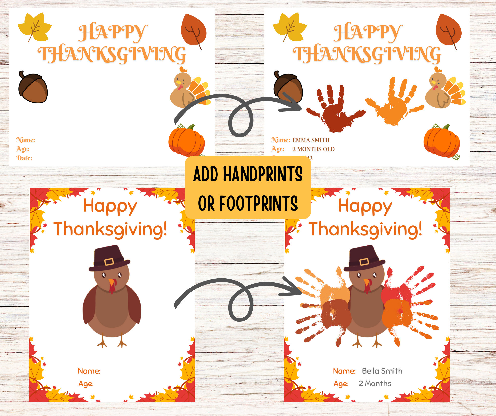 Thanksgiving Bundle Craft for Kids | Handprint Footprint Keepsake | DIY ...