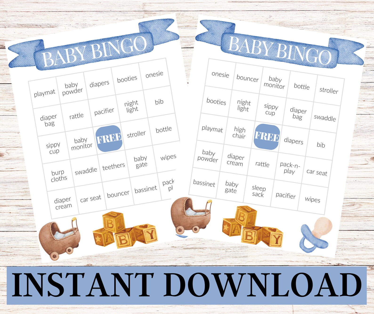 Blue Baby Shower Bingo Baby Shower Games Printable Activities Bingo ...