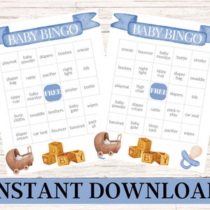 Blue Baby Shower Bingo Baby Shower Games Printable Activities Bingo ...