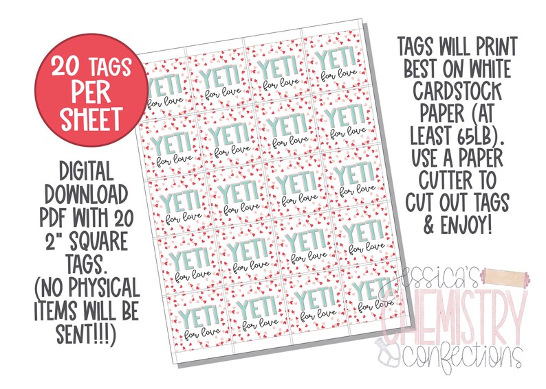 Yeti for Love | Yeti Tag | Valentine Tag | Valentine Printable | Gift ...