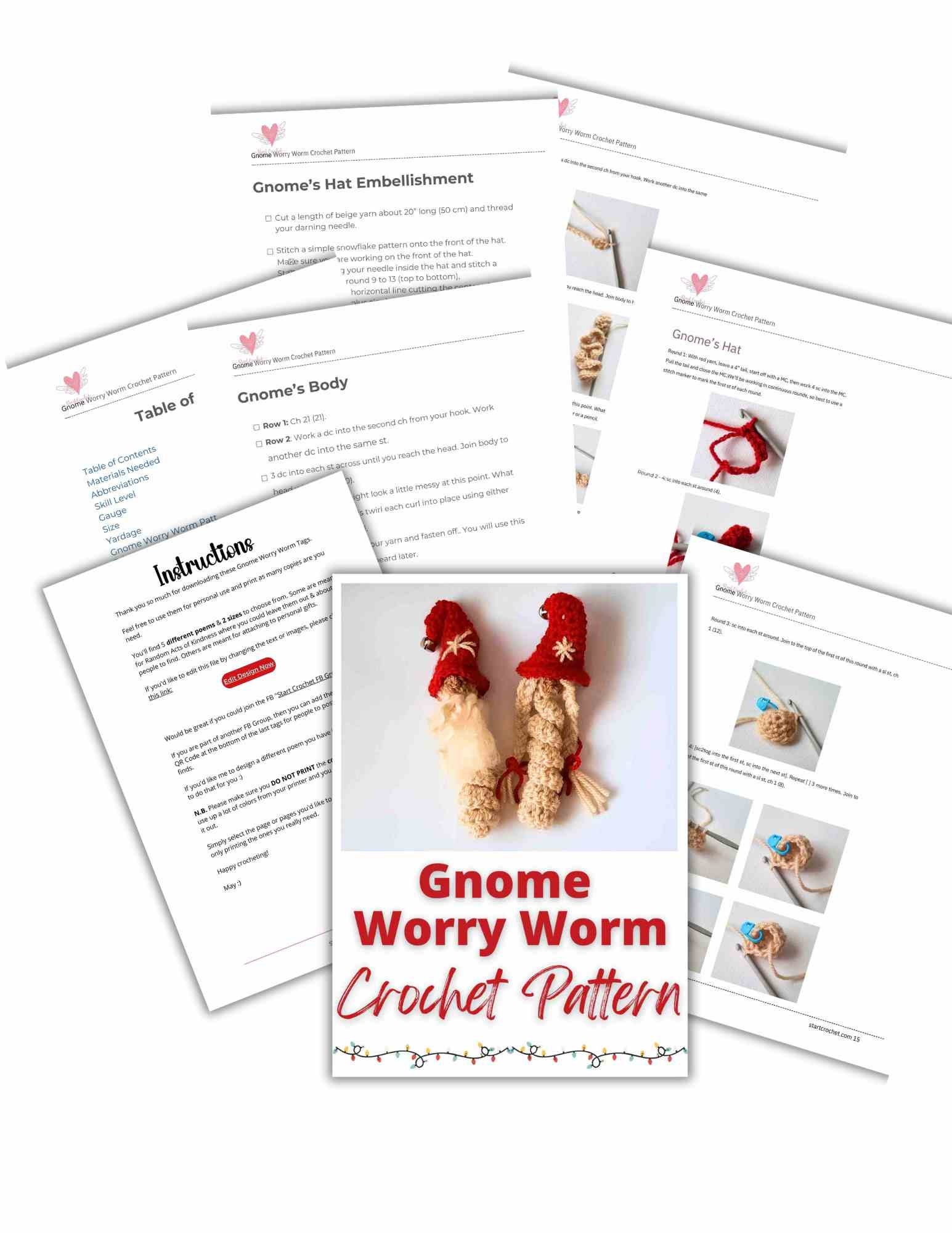CROCHET PATTERN, Gnome Worry Worm Crochet Pattern, Holiday, Crochet ...