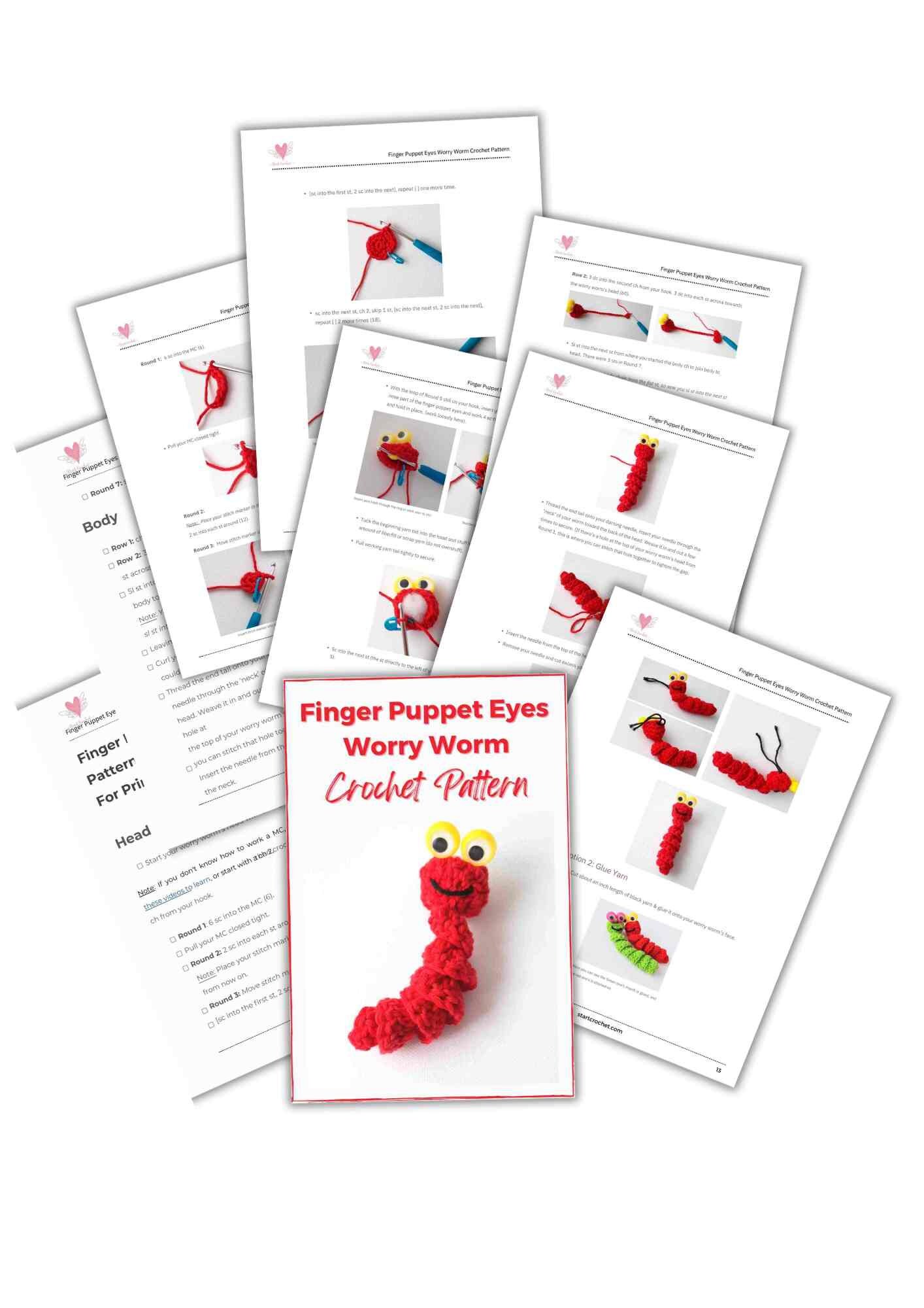 CROCHET PATTERN, Finger Puppet Googly Eye Worry Worm, Crochet Toy ...