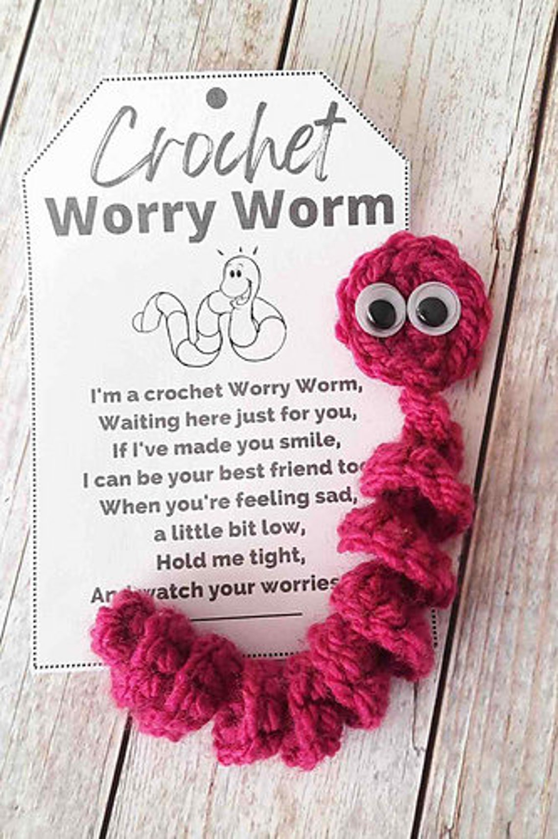 CROCHET PATTERN + Poem TAGS, Worry Worm Crochet Pattern, Beginner ...