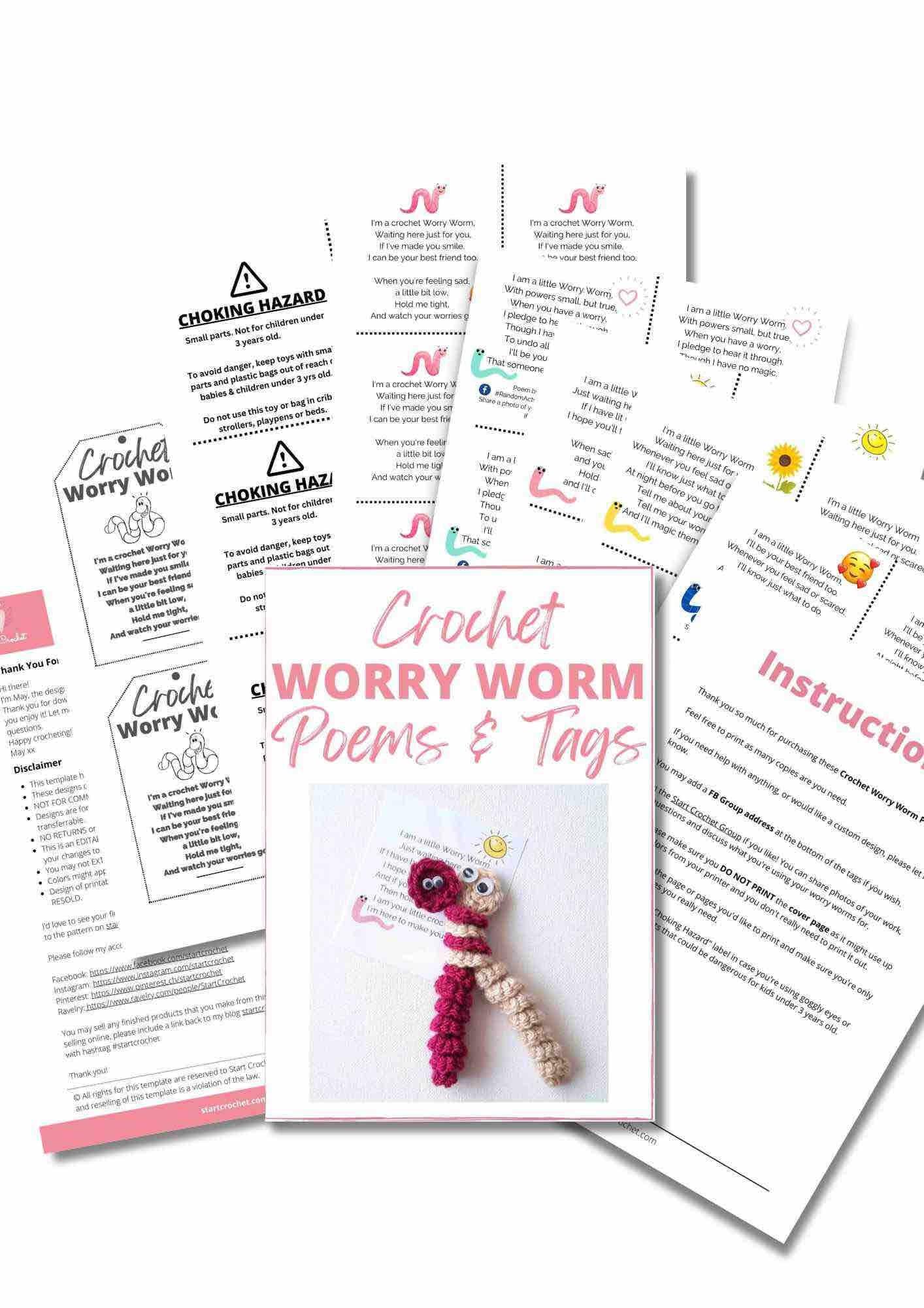 PRINTABLE Worry Worm TAGS, Poem Tags for Crochet Worry Worms, Display ...