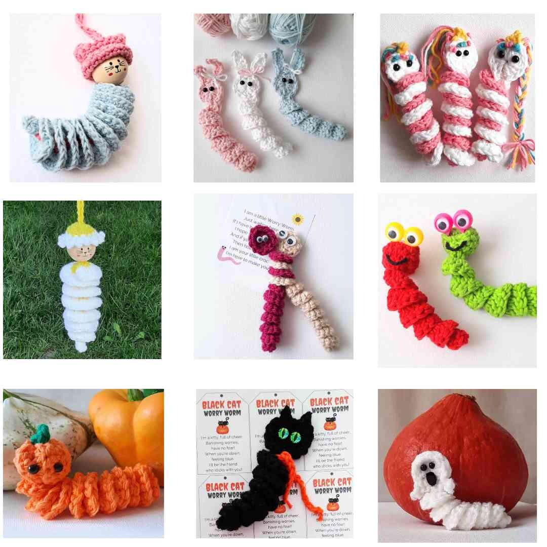 15 Worry Worm Crochet Patterns | Crocheted Worry Worm | Sensory Fidget ...