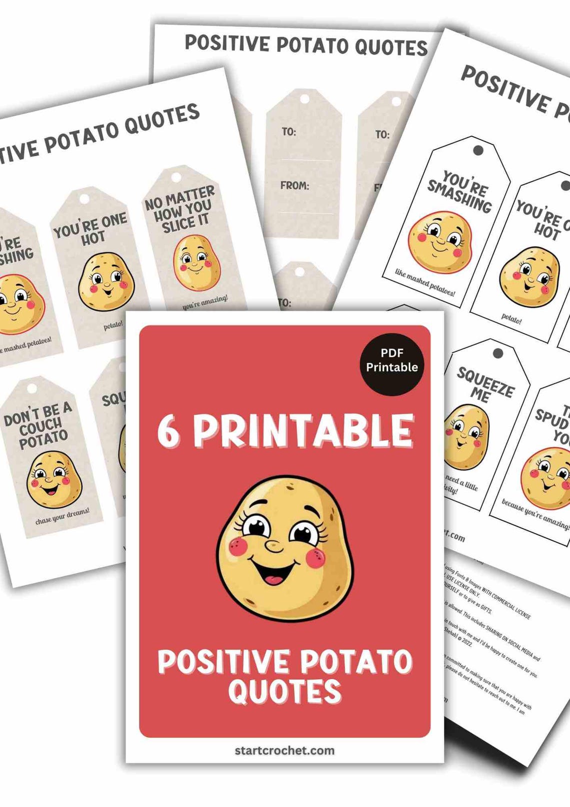 6 Crochet Positive Potato Tags | PDF Printable Set of 6 Tags | Present ...