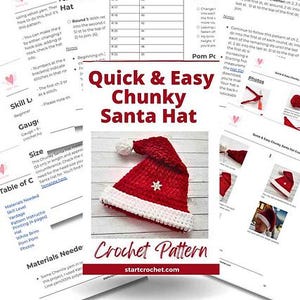 Easy Chunky Santa Hat Crochet PATTERN, Quick Simple Santa Beanie ...