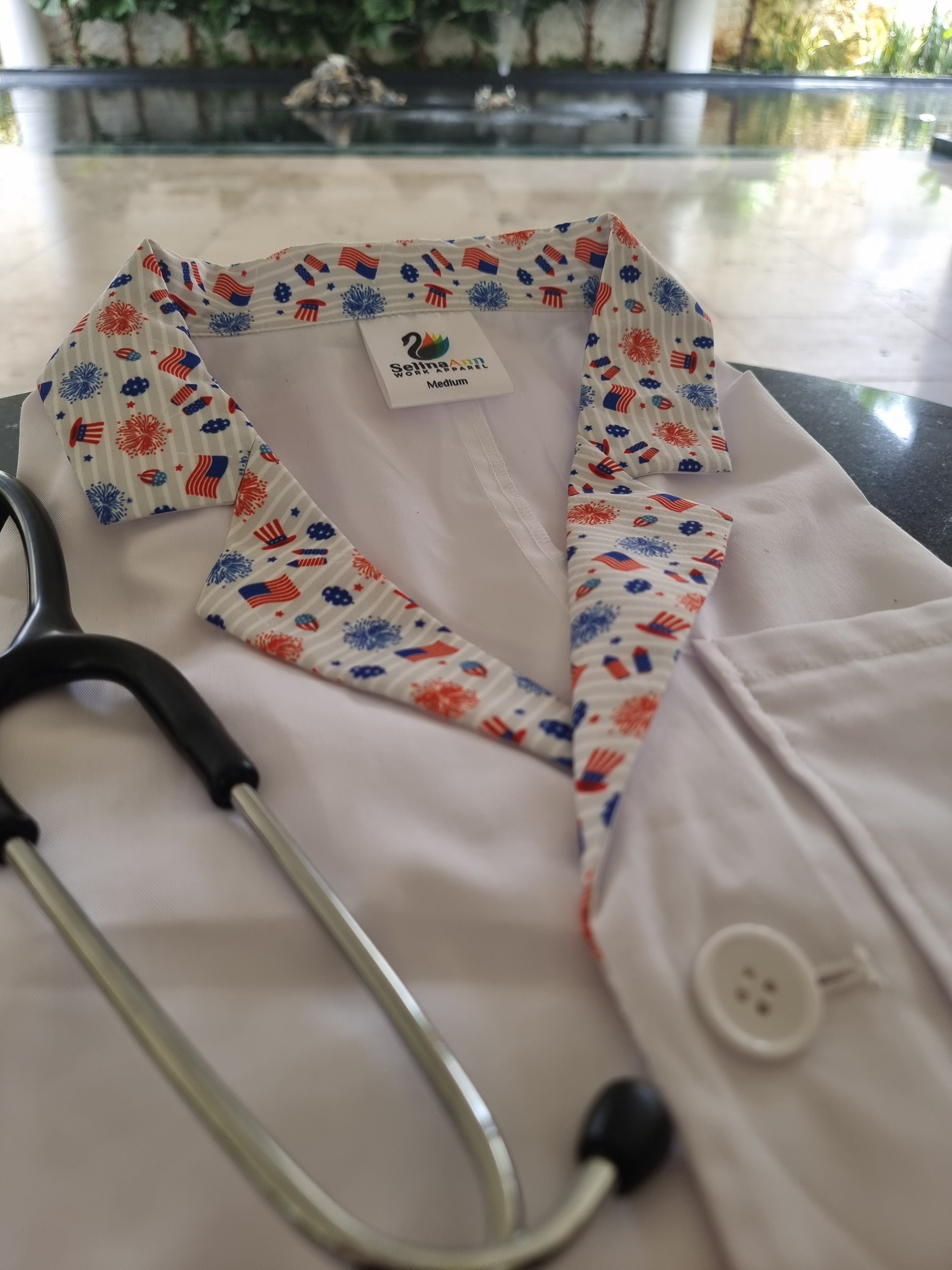 Custom Designer Lab Coat patriotic Print - Etsy