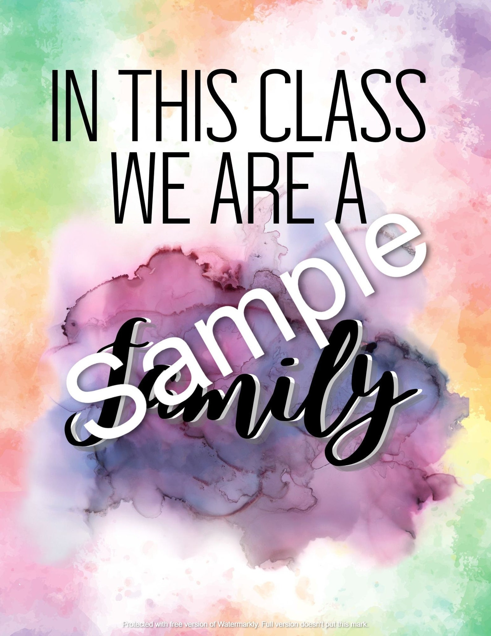 PRINTABLE Poster - in This Class We Are a Family Watercolor Classroom ...