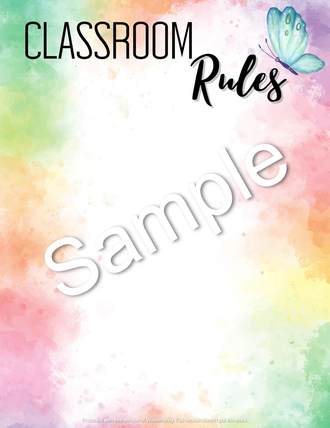PRINTABLE Poster - Watercolor Classroom Rules Poster INSTANT DOWNLOAD ...