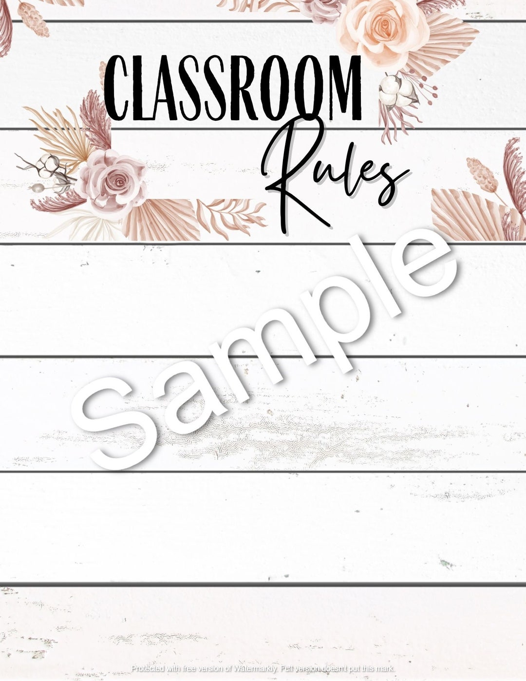 PRINTABLE Farmhouse Floral Classroom Rules Poster INSTANT DOWNLOAD - Etsy