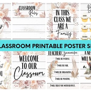 DIGITAL FILE Set of 8 Boho Floral Farmhouse Classroom Printable Posters ...
