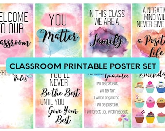 DIGITAL FILE Set of 8 Boho Floral Farmhouse Classroom Printable Posters ...