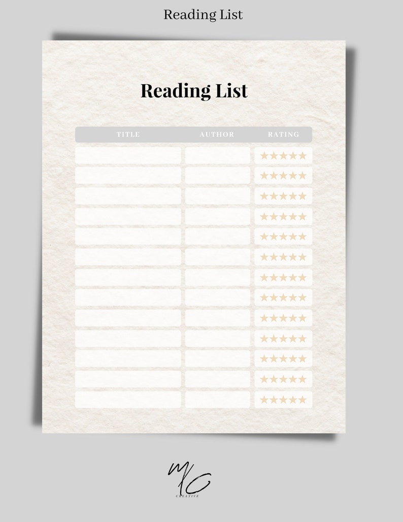 Reading List & Rating Template - Etsy