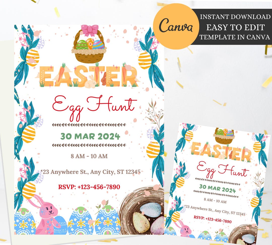 Easter Egg Hunt Invitation, Easter Egg Invite, Editable Easter ...