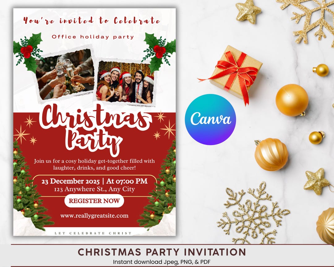 Editable Christmas Office Party Invitation, Holiday Work Party (PDF) - Etsy