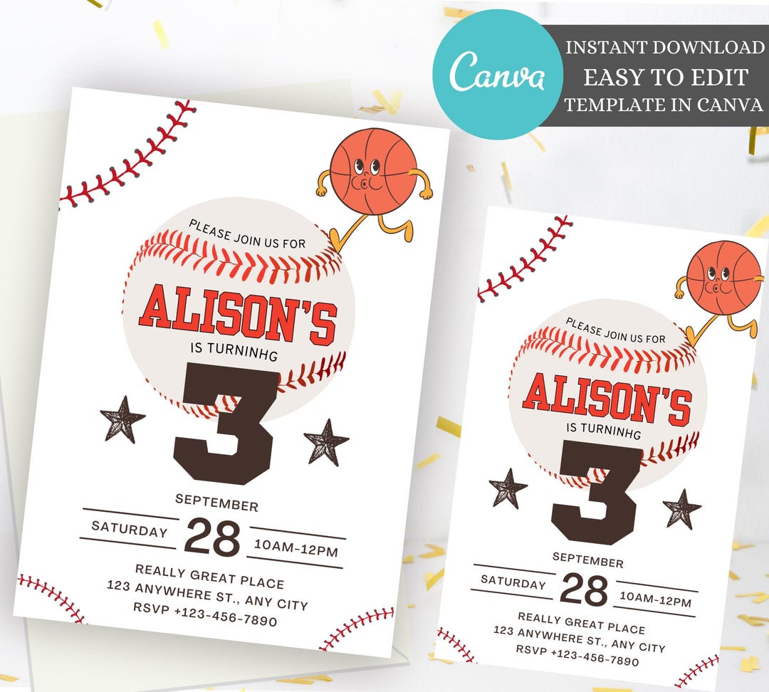 Editable Baseball Birthday Invitation | Sports Party Template (digital ...