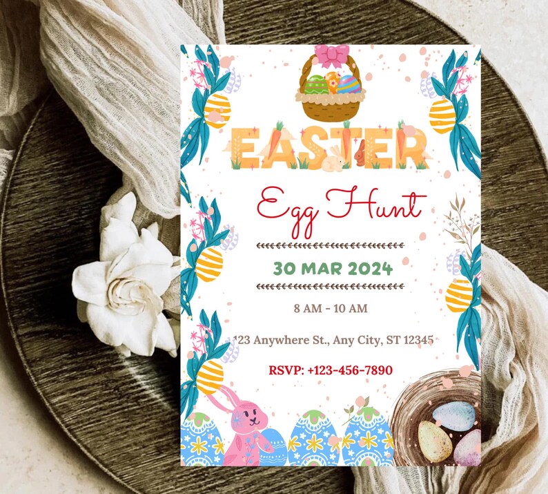 Editable Easter Egg Hunt Invitation | Spring Bunny Party (PDF Invite ...