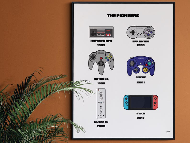 Video Game Controller Evolution Wall Decor Set, Digital Print, Game Room Posters, Set of 3 ...