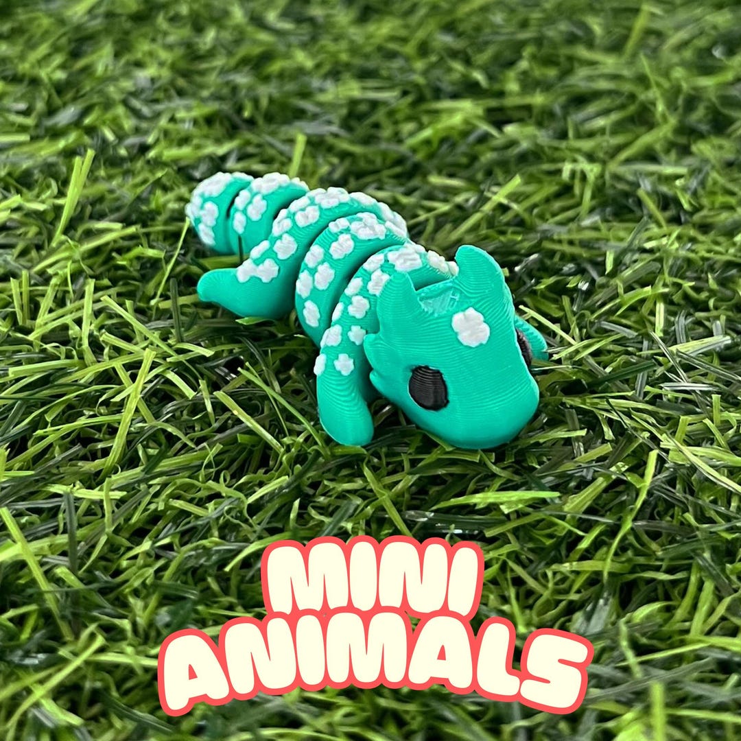 3D Printed Teal Dragon Articulating Mini Animals - Cute Posable Fidget ...