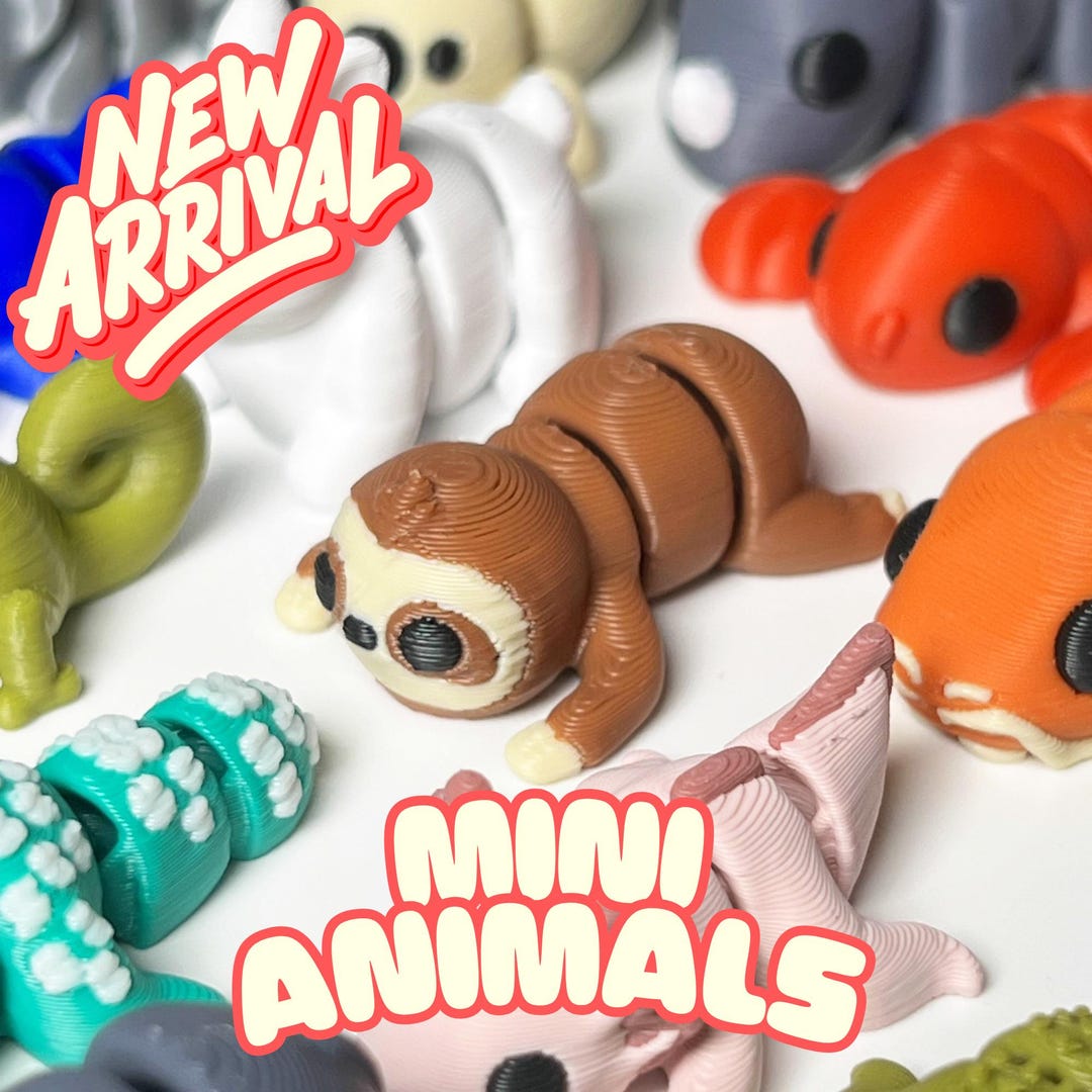 3D Printed Sloth Articulating Mini Animals - Cute Posable Fidget Toys ...