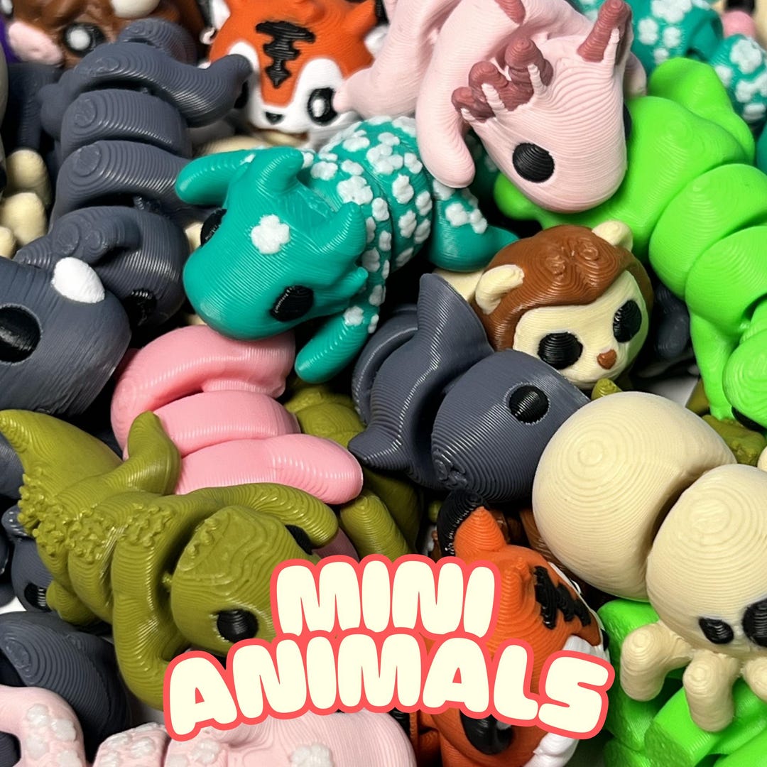 3D Printed Articulating Mini Animals - Cute Posable Fidget Toys - Fun ...