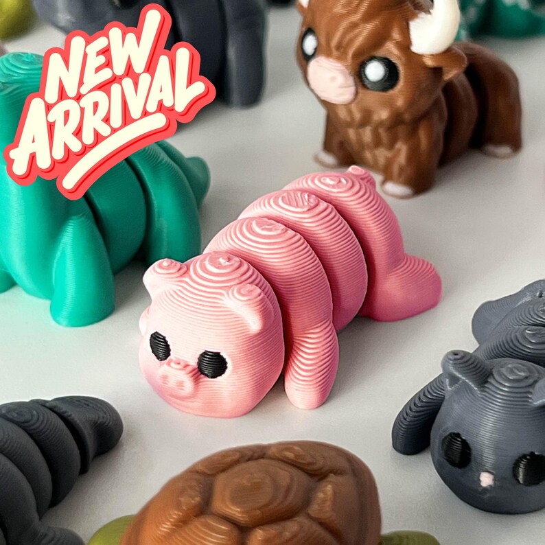 3D Printed Pig Articulating Mini Animals - Cute Posable Fidget Toys ...