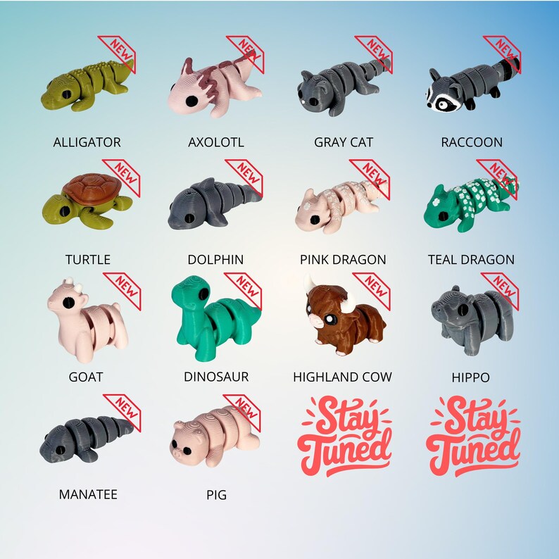 3D Printed Articulating Mini Animals - Cute Posable Fidget Toys - Fun ...