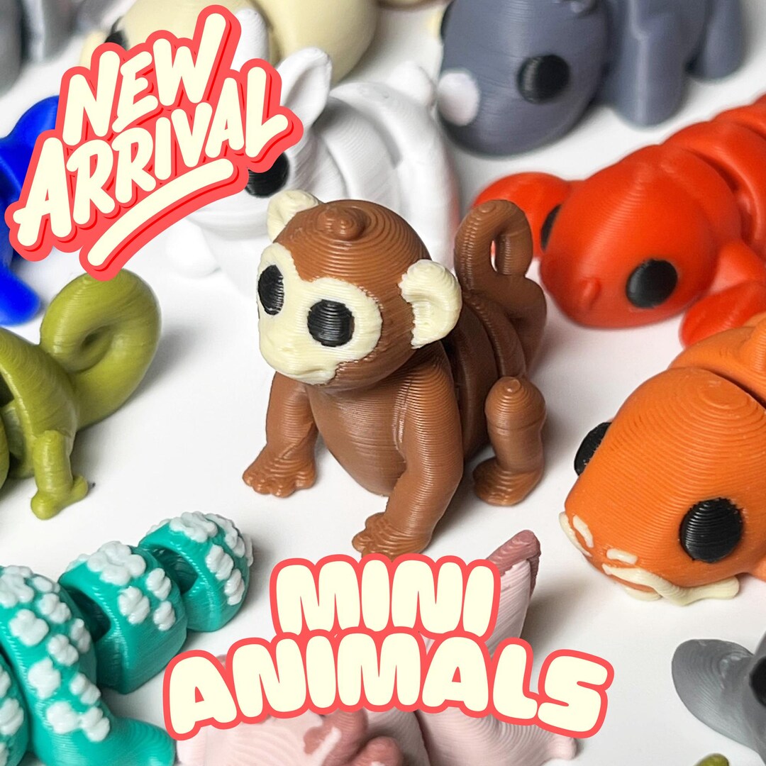 3D Printed Monkey Articulating Mini Animals - Cute Posable Fidget Toys ...