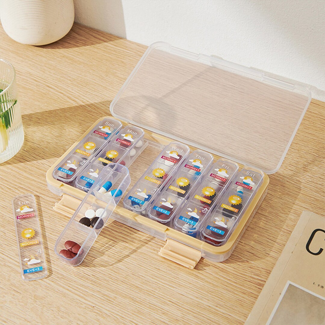 21 Grids Pill Organizer, Slip Cover Pill Box, Travel Pill Case, Pill ...