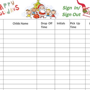 Sign In/ Sign Out Sheet, Daycare Template, Childcare Template, Digitial ...
