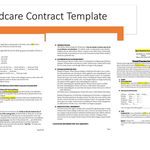 Childcare Contract - Etsy