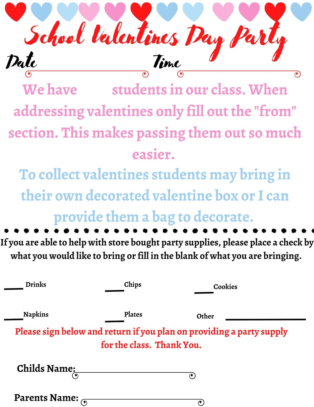 Editable School Valentine Party Letter, Party Letter for School - Etsy