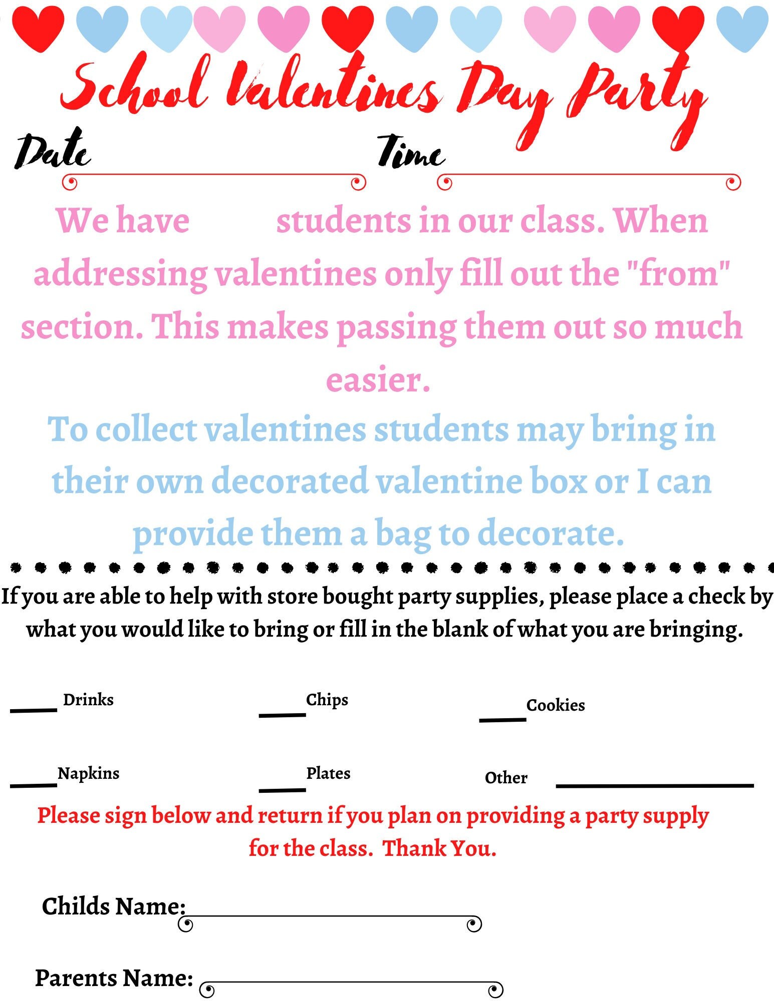 Editable School Valentine Party Letter, Party Letter for School - Etsy