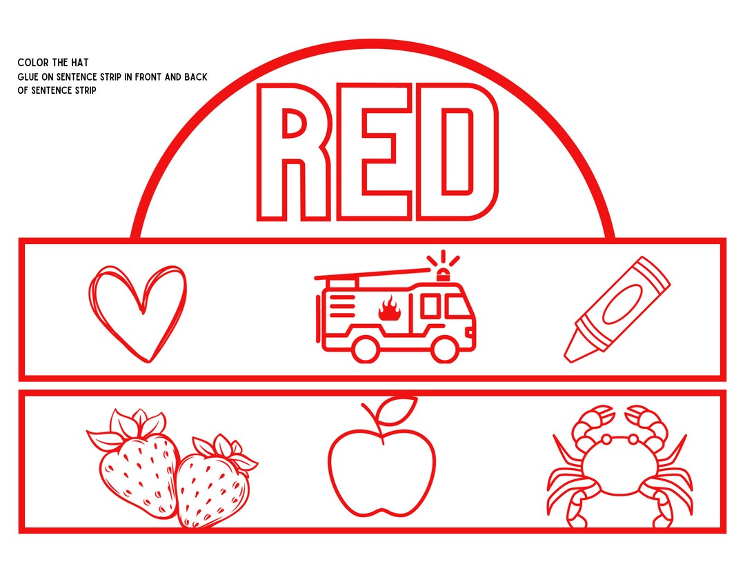 Color Red Hat, Printable Hat, Kindergarten, Primary Grades, School ...
