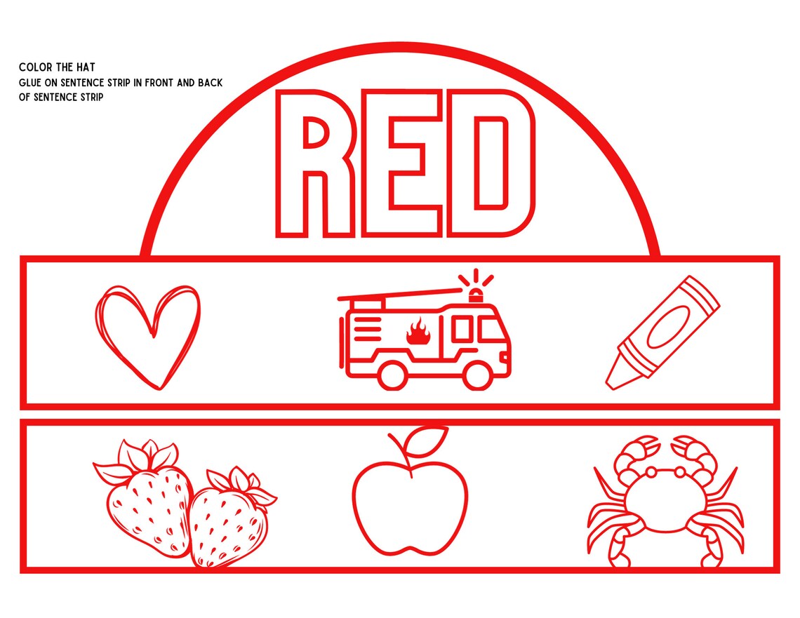 Color Red Hat, Printable Hat, Kindergarten, Primary Grades, School ...