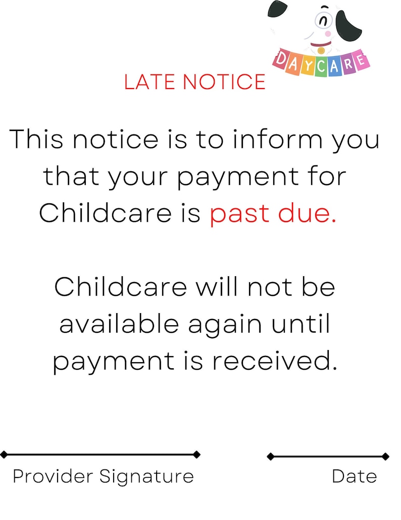 Late Notice Daycare , Childcare Template, Daycare, Parent Notification ...