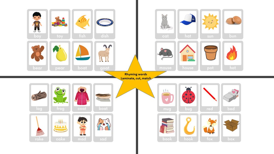 Rhyming Matching Words / Rhyming Cards / Matching Game / Preschool ...
