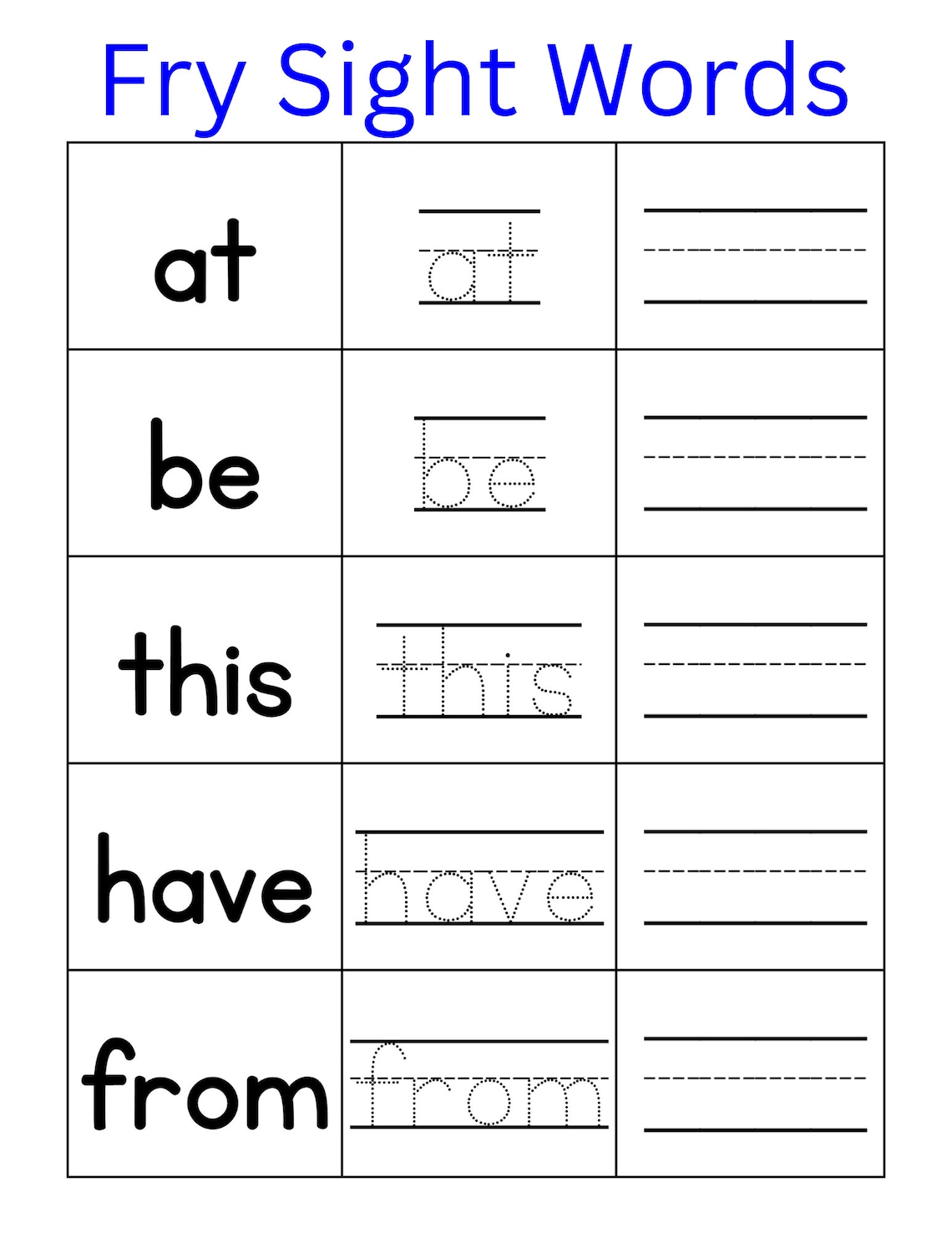 100 Printable Fry Hundred Sight Words, Kindergarten Sight Word, First ...