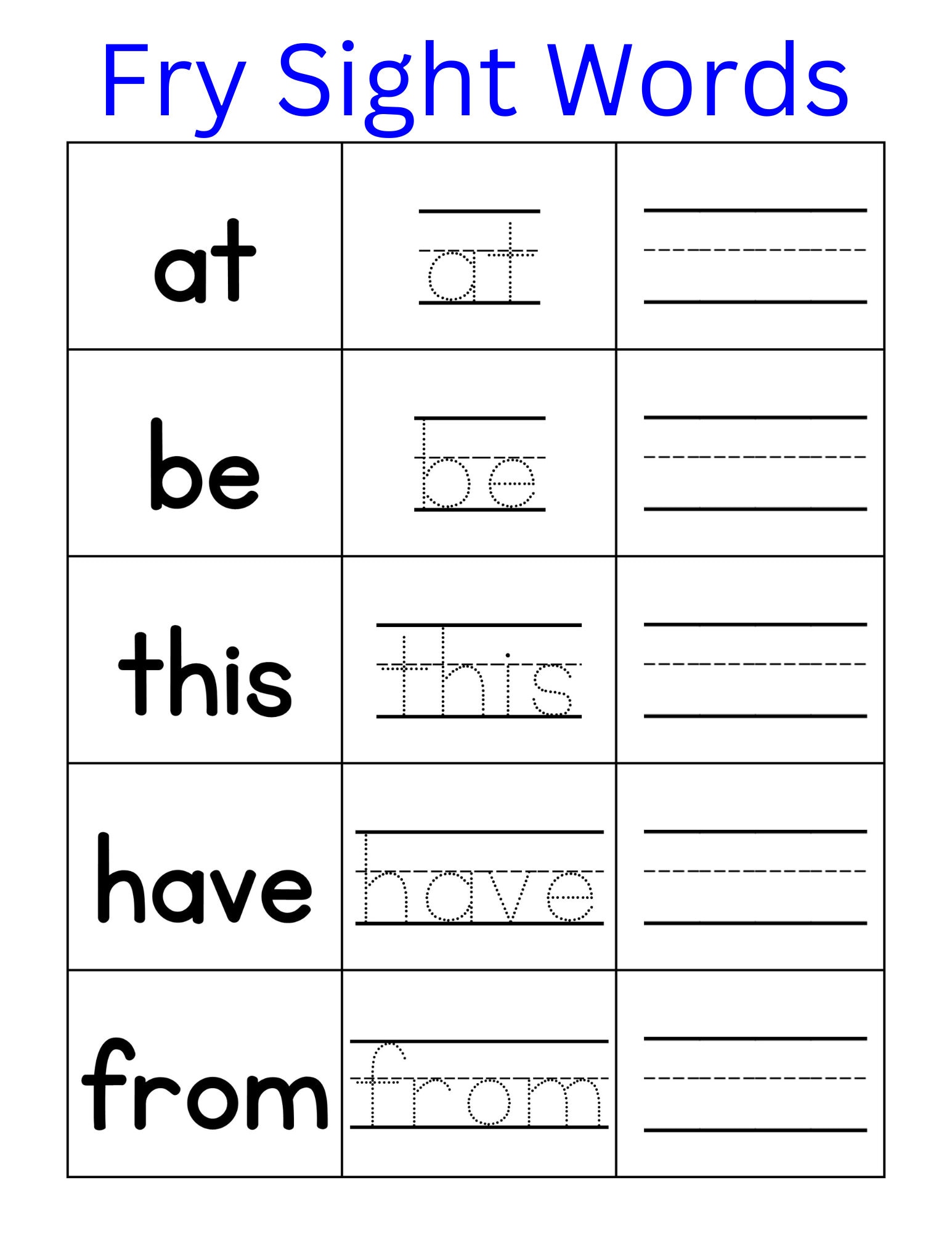 100 Printable Fry Hundred Sight Words, Kindergarten Sight Word, First ...