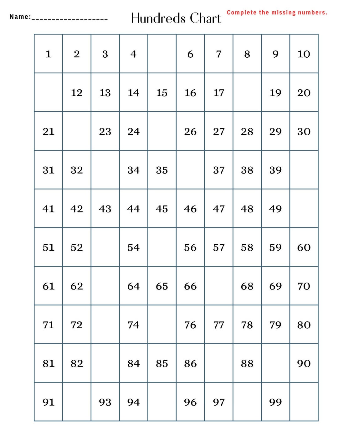 100 Printable Missing Numbers Worksheets / 120 Printable Missing ...