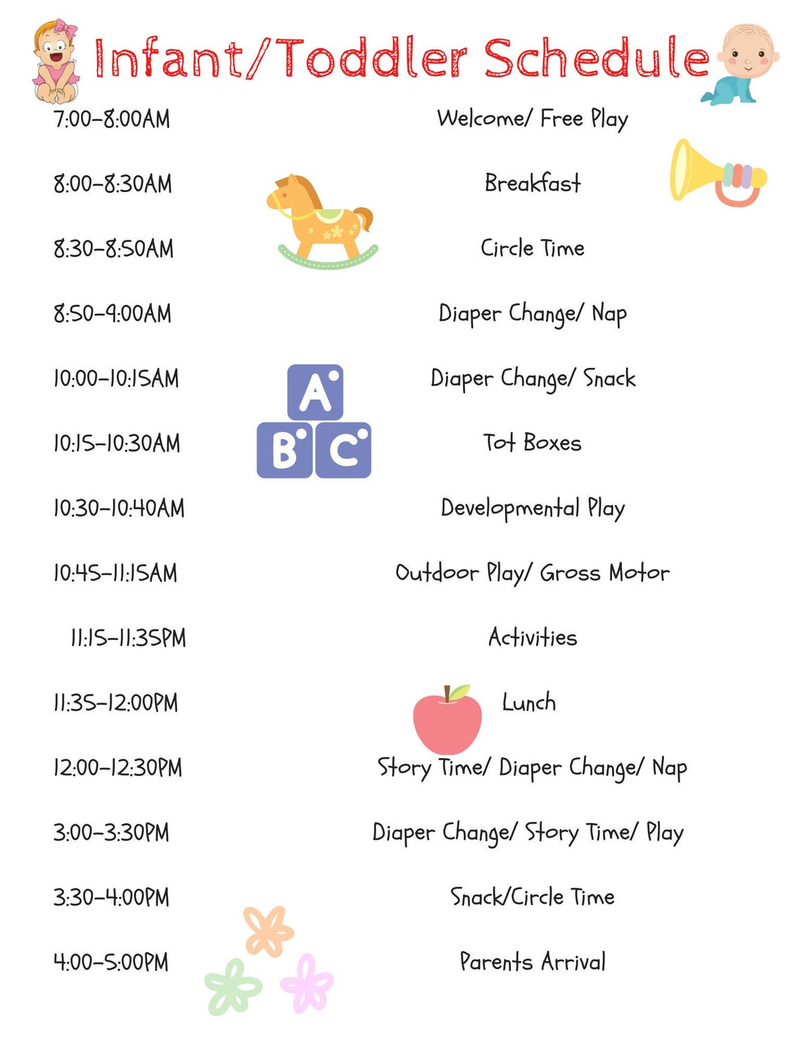 Editable Daily Daycare Schedule, Home Daycare/ Childcare Form/ Infant ... Editable Daily Daycare Schedule, Home Daycare/ Childcare Form/ Infant ...