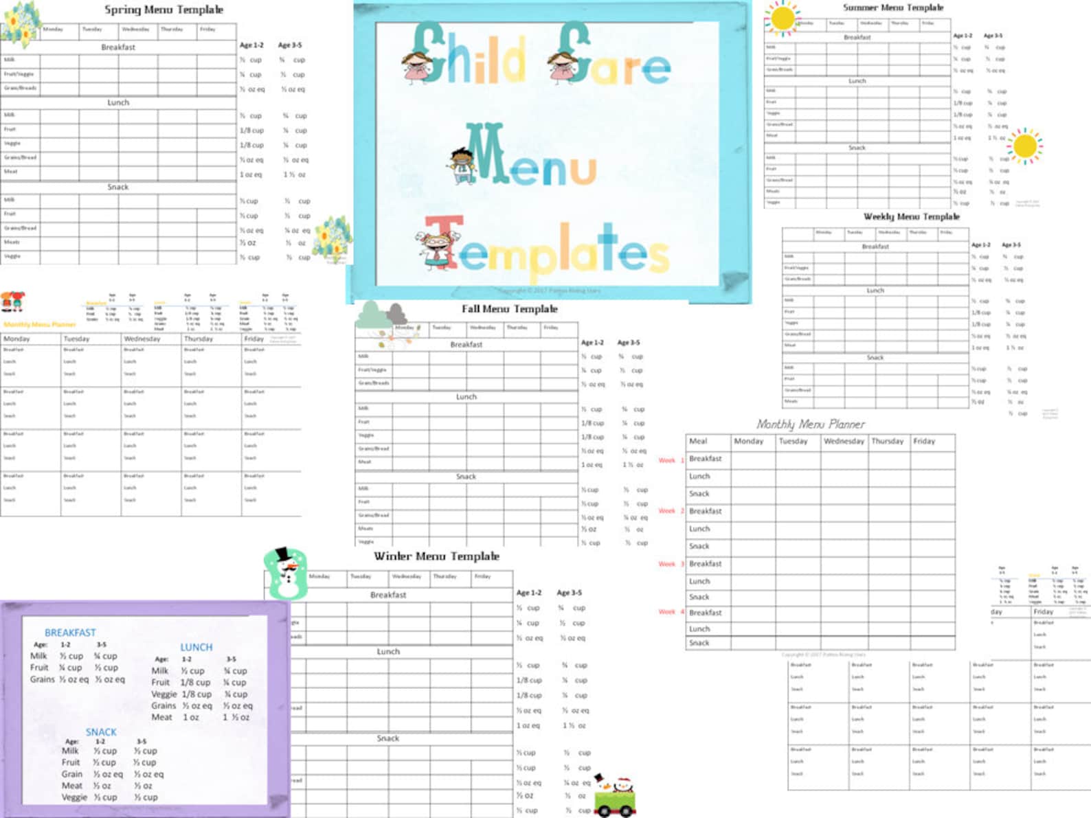 Childcare Menu Templates , Daycare Menu Template, Monthly Menu , Season ...