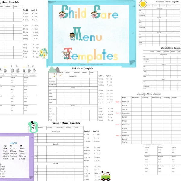 Daycare Menu Template - Etsy