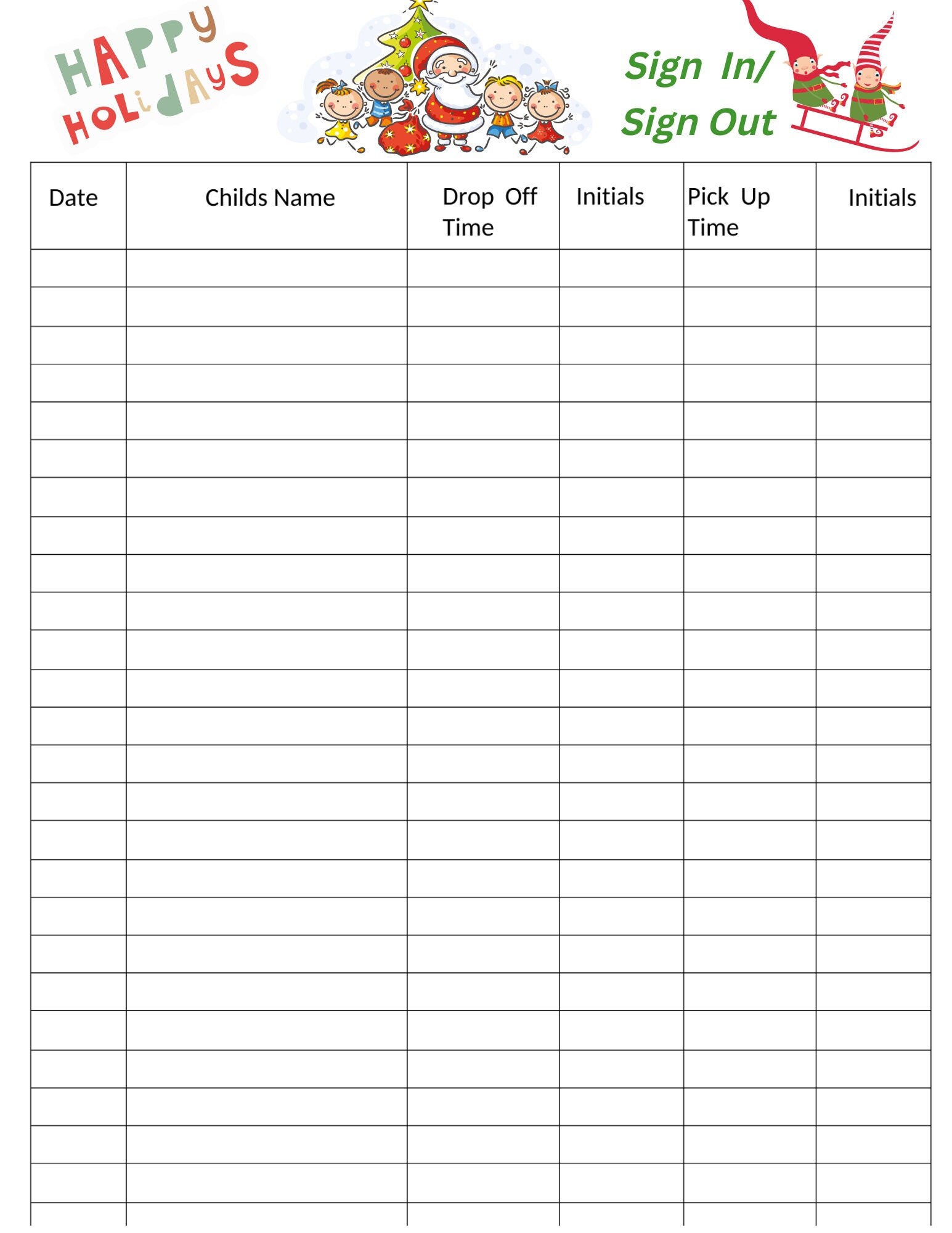Sign In/ Sign Out Sheet, Daycare Template, Childcare Template, Digitial ...