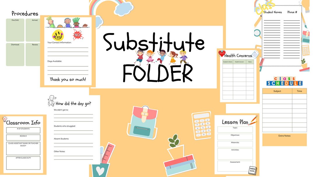 Substitue Folder, Sub Info, Classroom Information, School Sub Folder ...
