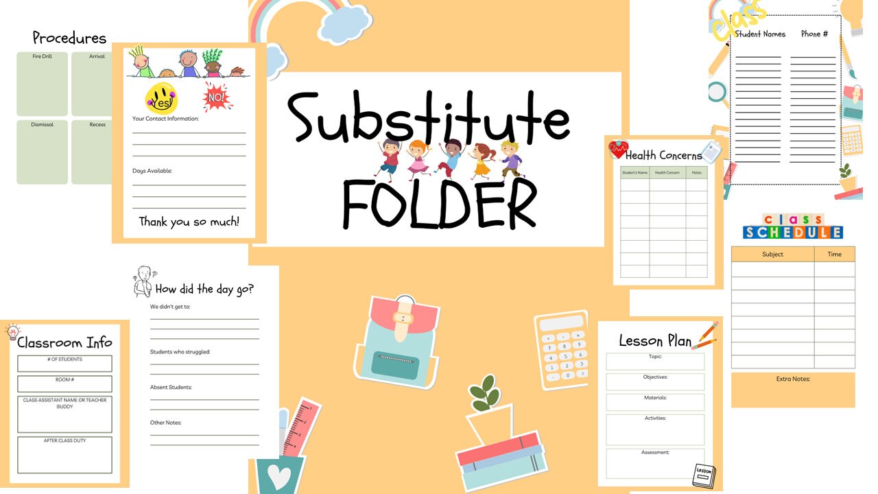 Substitue Folder, Sub Info, Classroom Information, School Sub Folder ...