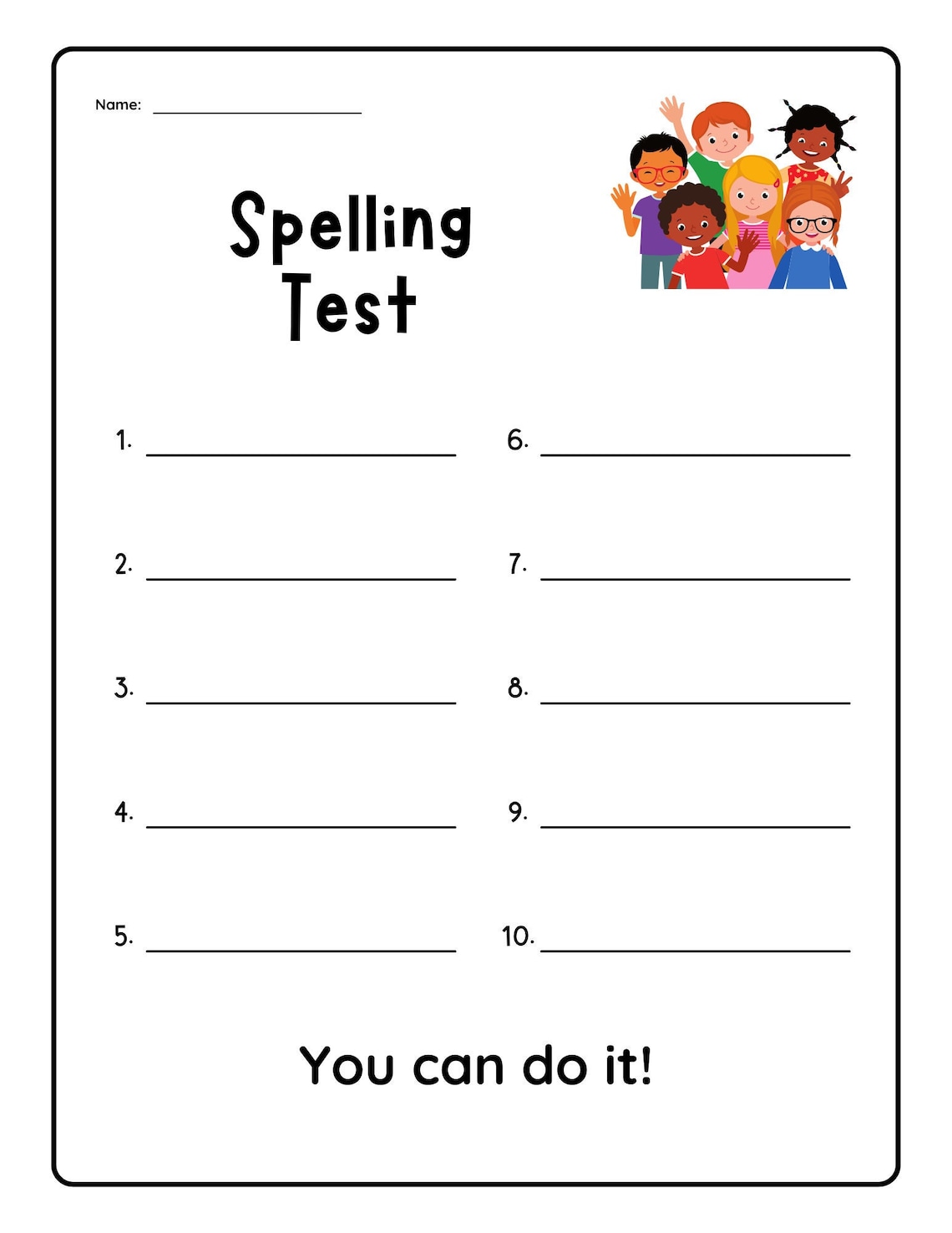 Spelling Test Paper, Kindergarten, Elementary, Preschool Printable ...